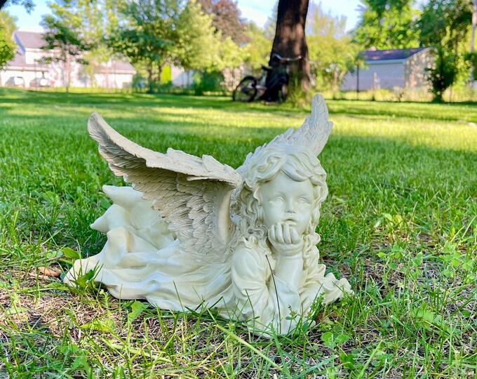 Outdoor Sitting Angel Resin Garden Statue Statuary Yard Art Home Decor ...