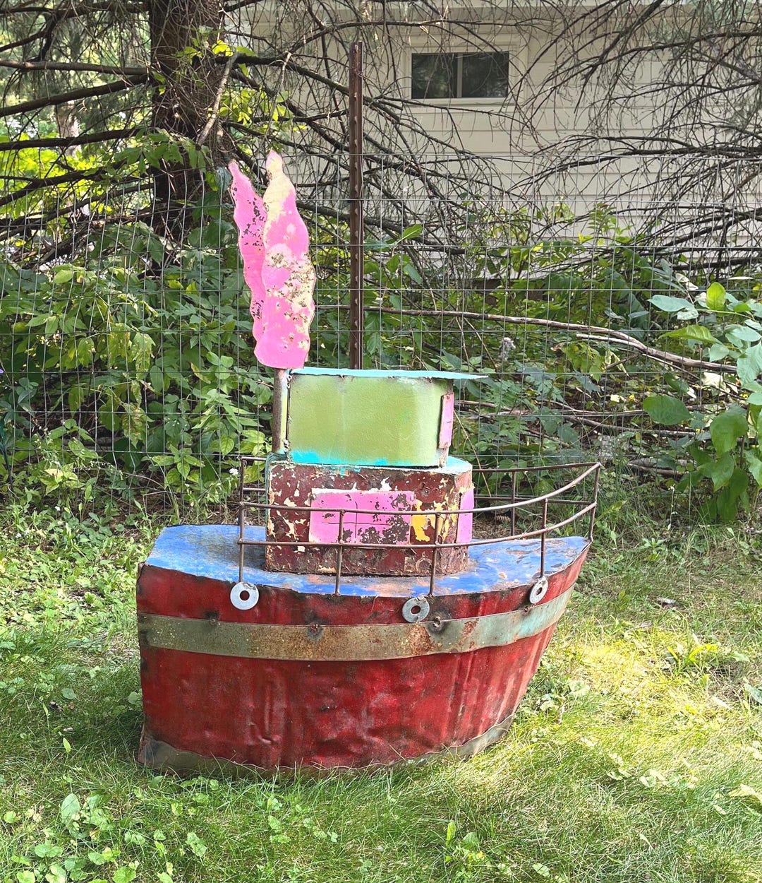 Metal Tugboat Outdoor Statue, Outdoor Boat Decor, Lake Outdoor Decor ...