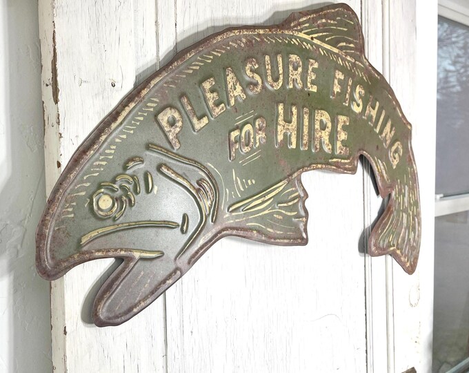Large Rustic Pleasure Fishing Metal Sign 33 1/2"w Woodland Fish Wall ...