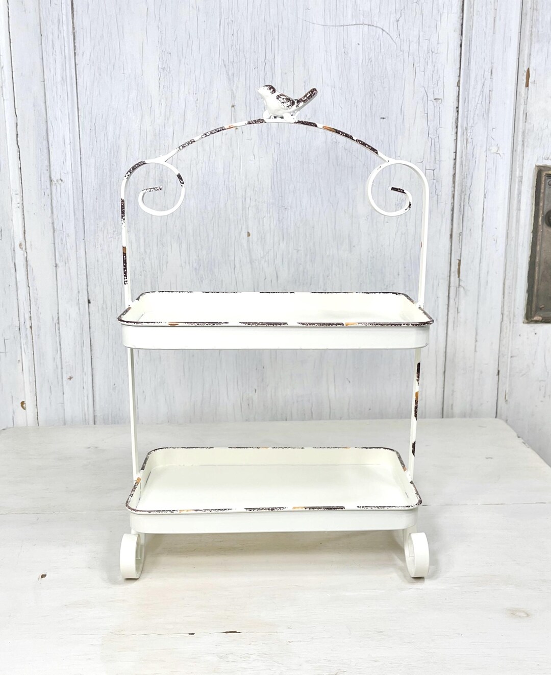 French Country Two Tier Metal Shelf for Decor Decorative Storage ...