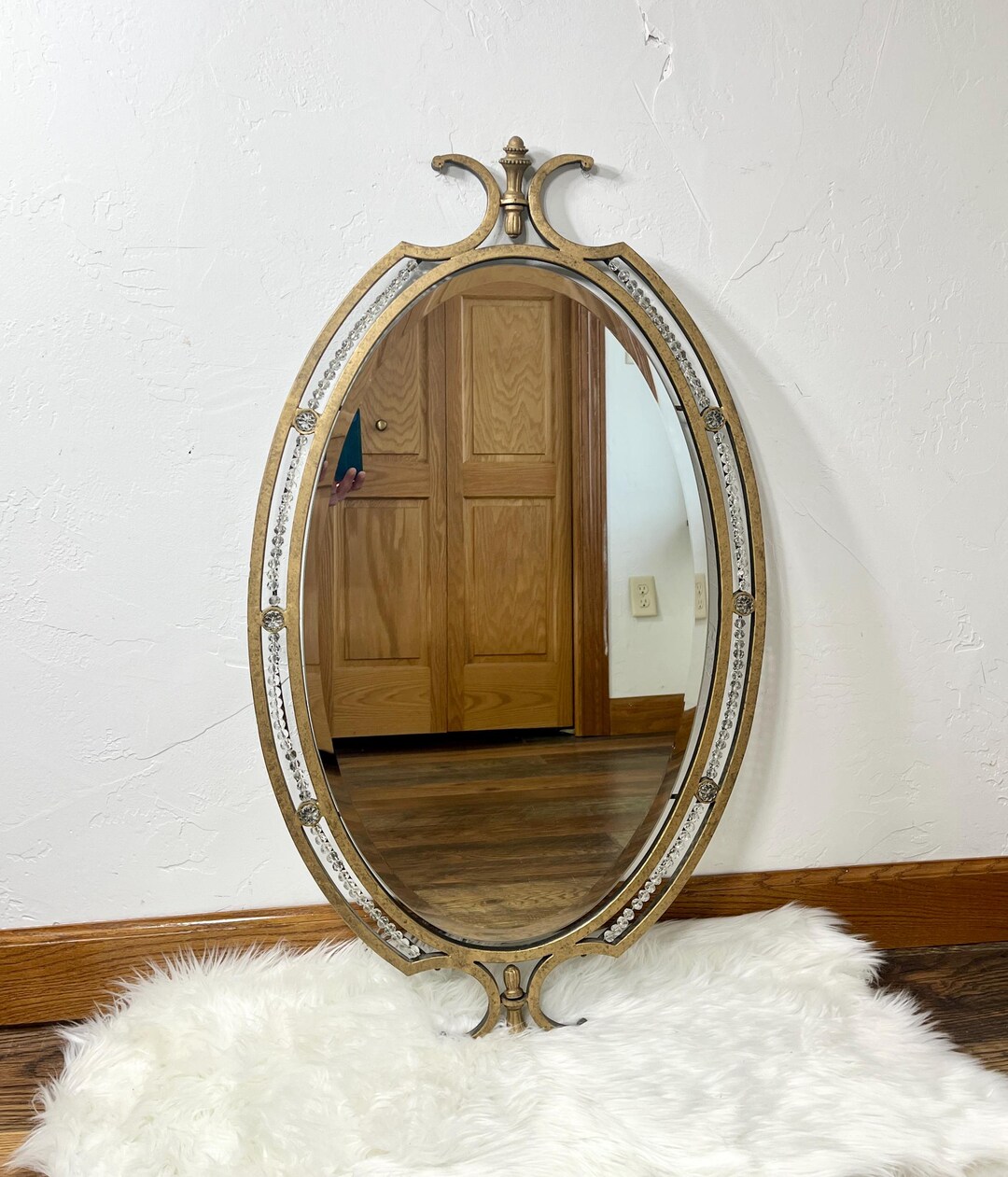 Vintage Gold Oval Beveled Glass Jeweled Mirror, Designer Miranda Feiss ...