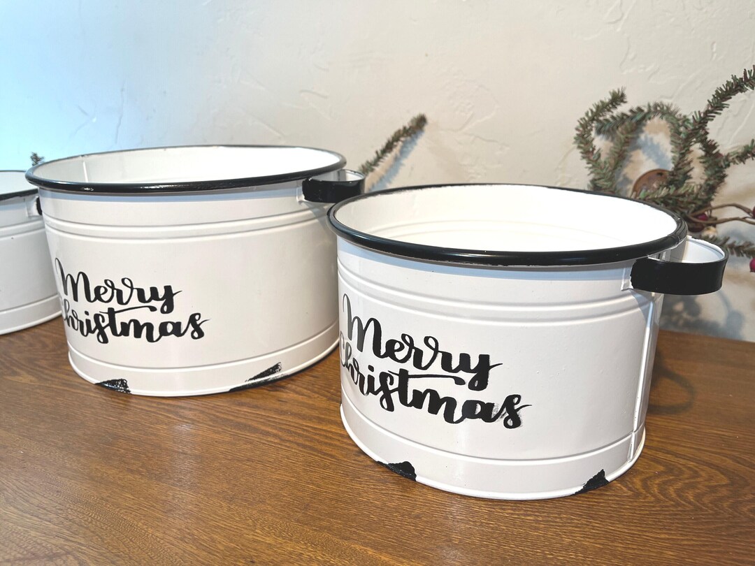 Metal Merry Christmas Container Set of 3 Vintage Inspired Holiday ...