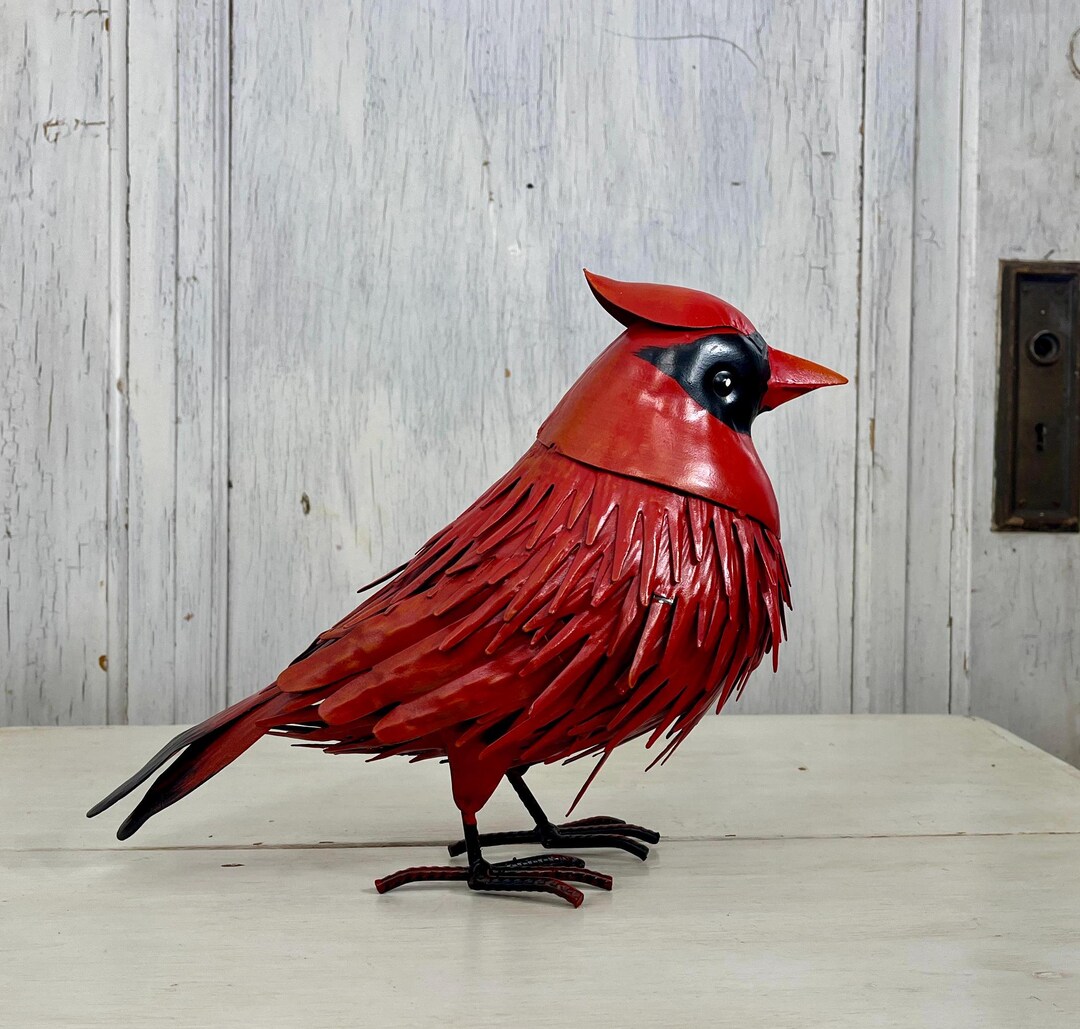 Metal Red Cardinal Statue Figurine 12 Bird Statue Outdoor Garden Stake ...