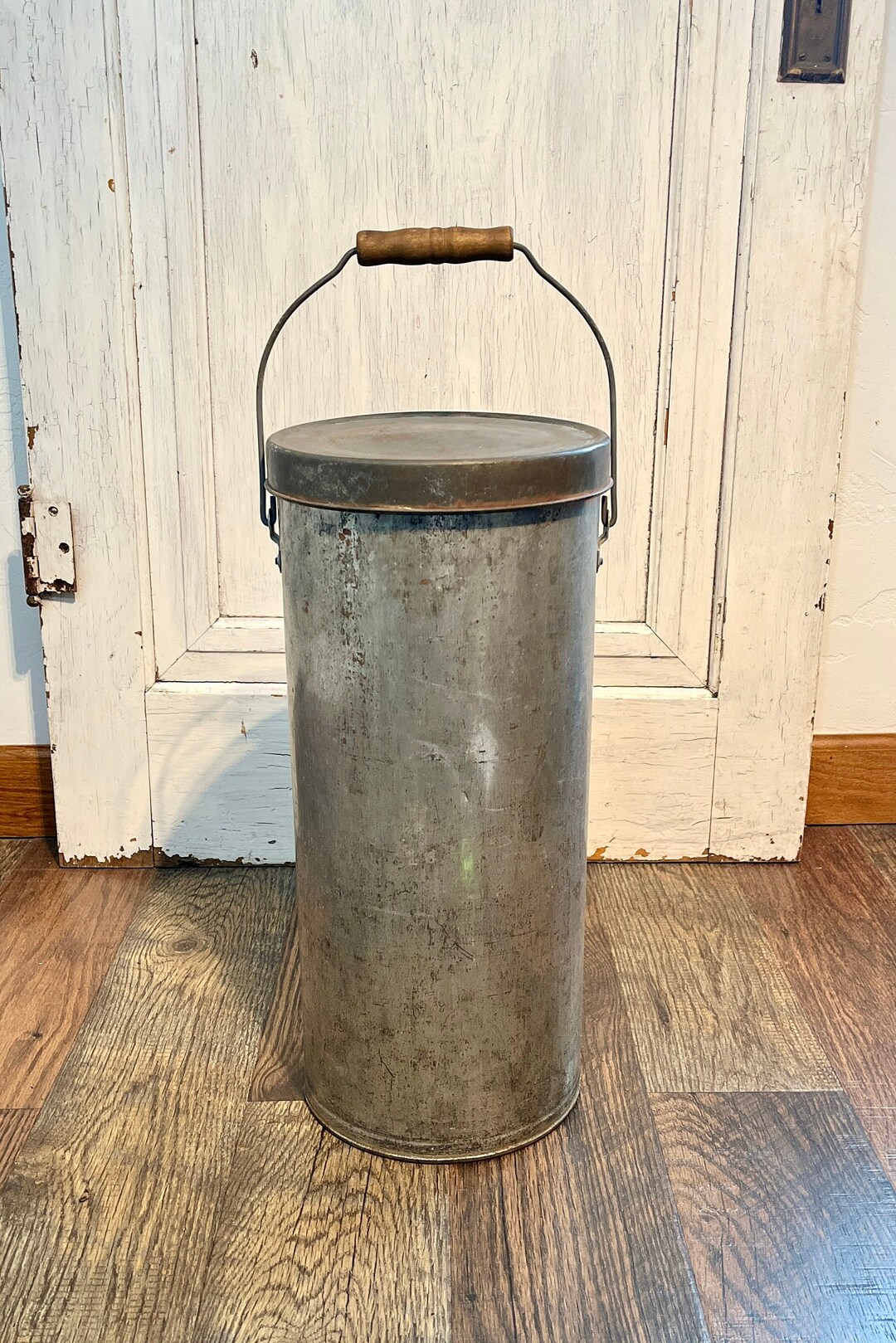 Antique Metal Lidded Ash Can W/ Wood Bail Handle EN62 - Etsy