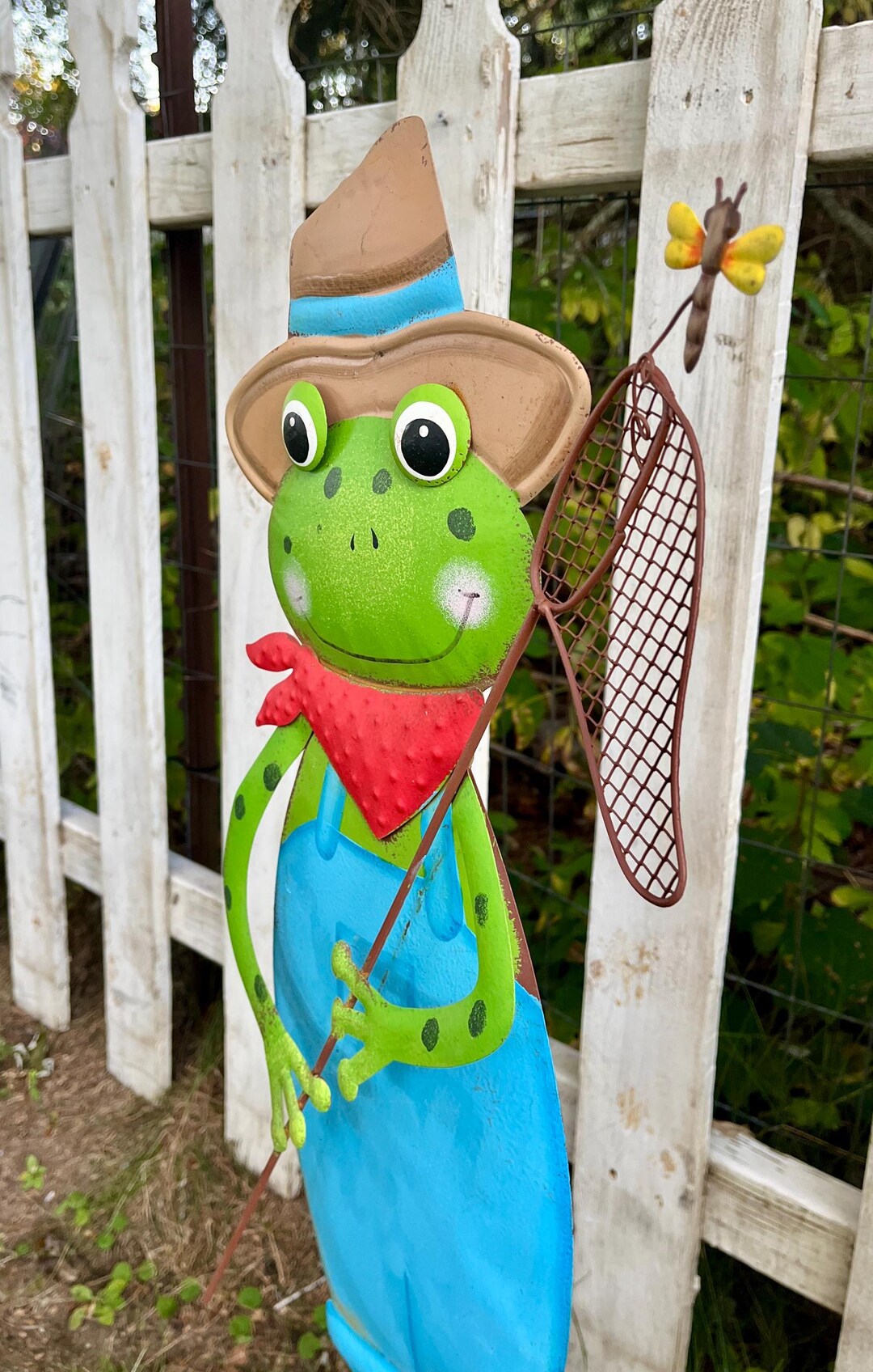 Metal Frog Statue Fishing Outdoor Garden Art Yard Landscaping Lawn ...