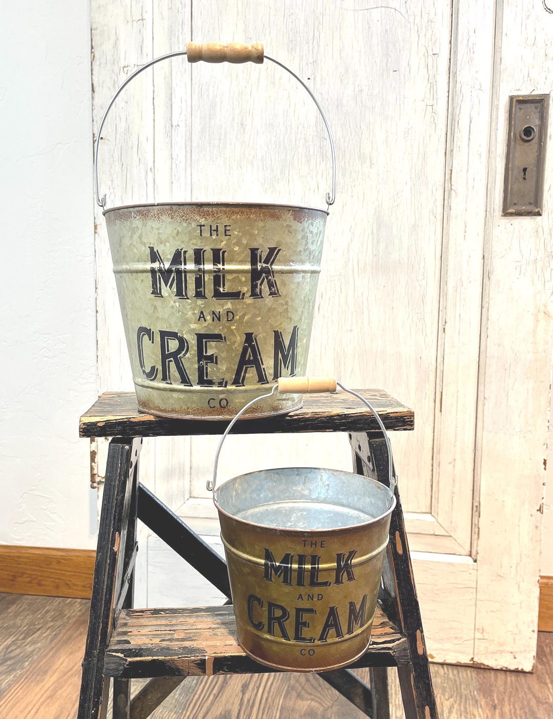 Set Milk and Cream Metal Buckets, Rustic Farmhouse Metal Bucket, Milk ...