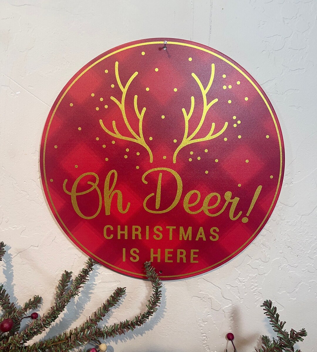 Oh Deer Reindeer Antler Metal Sign, Holiday Wall Art, Christmas Porch ...