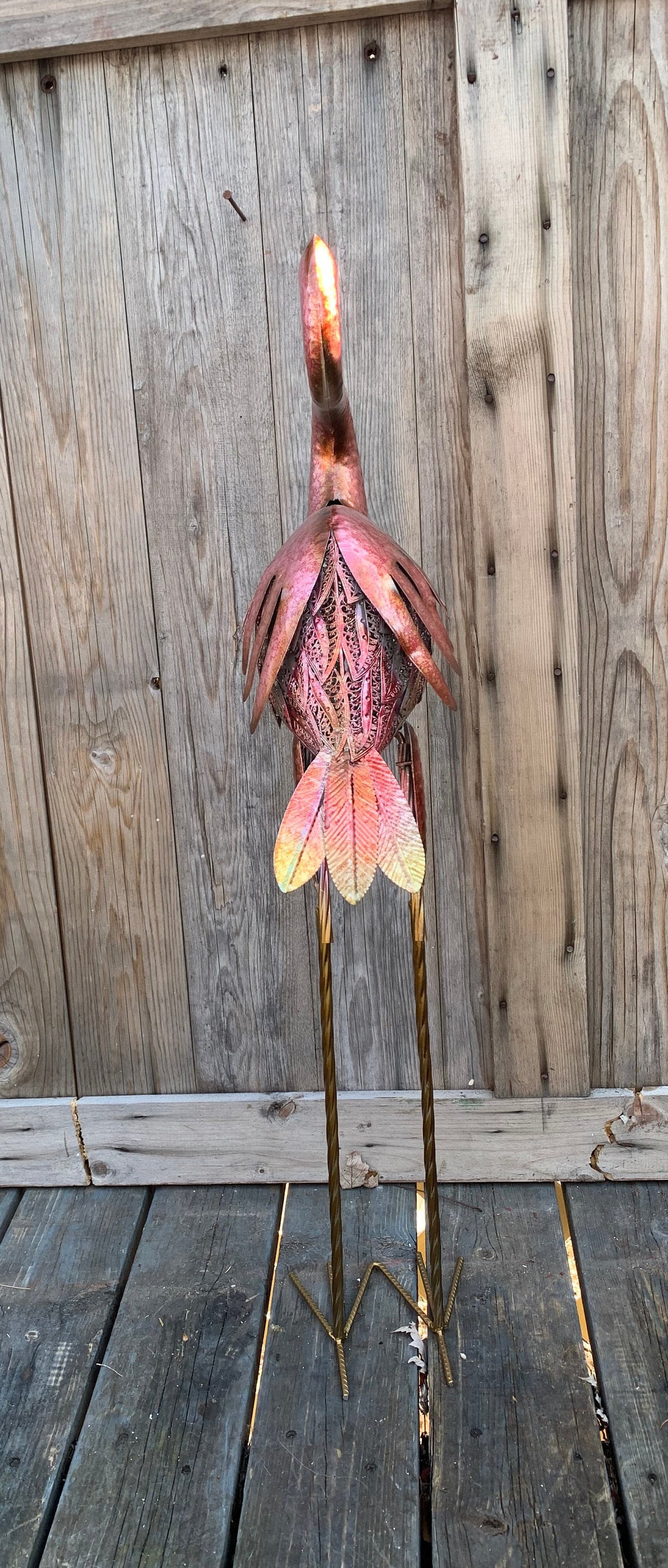 Metal Pink Flamingo Bird Statue Garden Stake Outdoor Garden | Etsy