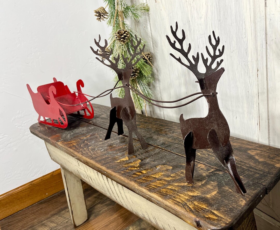Vintage Gold Metal Sleigh Tabletop Centerpiece Mantle Christmas Sleigh ...