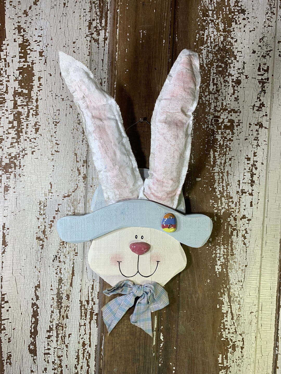 Vintage Easter Bunny Rabbit Wall Hanging Door Hanger Spring Farmhouse ...