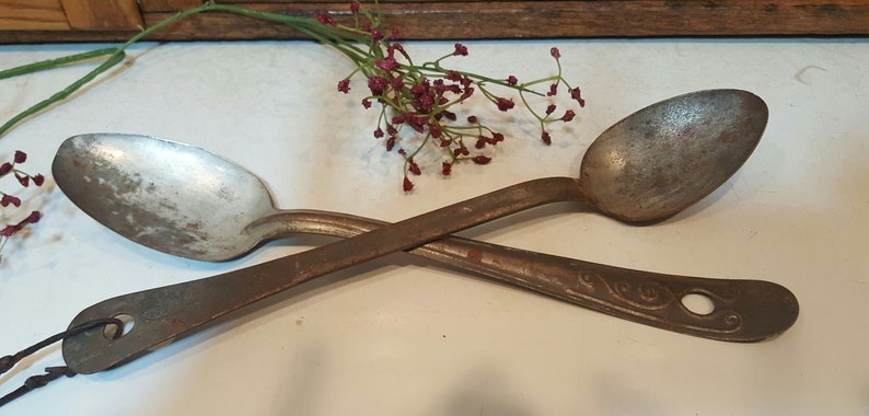 Antique Metal Serving Spoons Farmhouse Kitchen Decor Large | Etsy