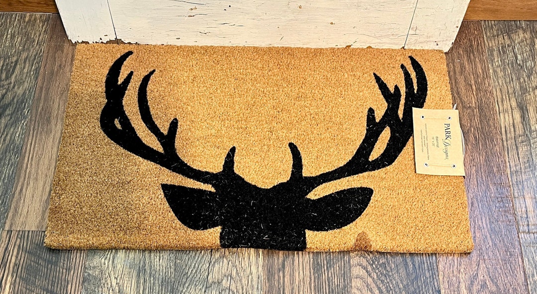 Rustic Coir Wildlife Deer Antlers Doormat Biodegradable Coconut Fibers ...