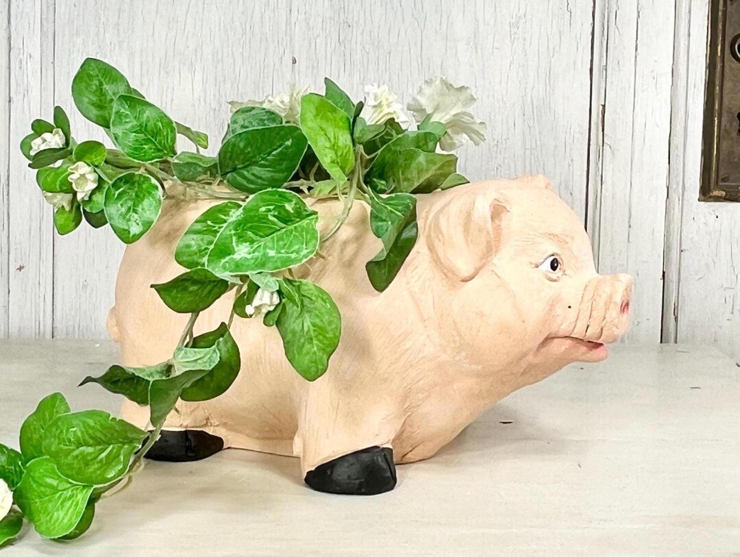 Fiberglass Pig Planter Farm Animal Farmhouse Outdoor Porch Garden Decor ...
