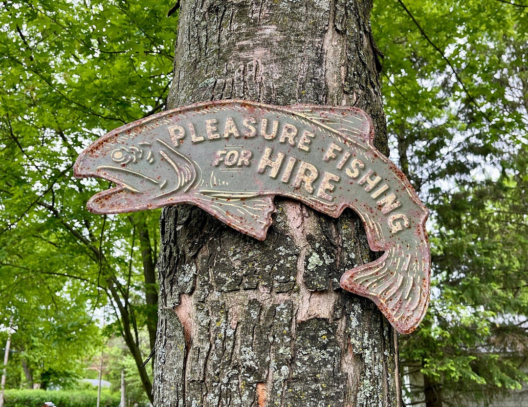 Rustic Pleasure Fishing Metal Sign Woodland Fish Lodge Lake House ...