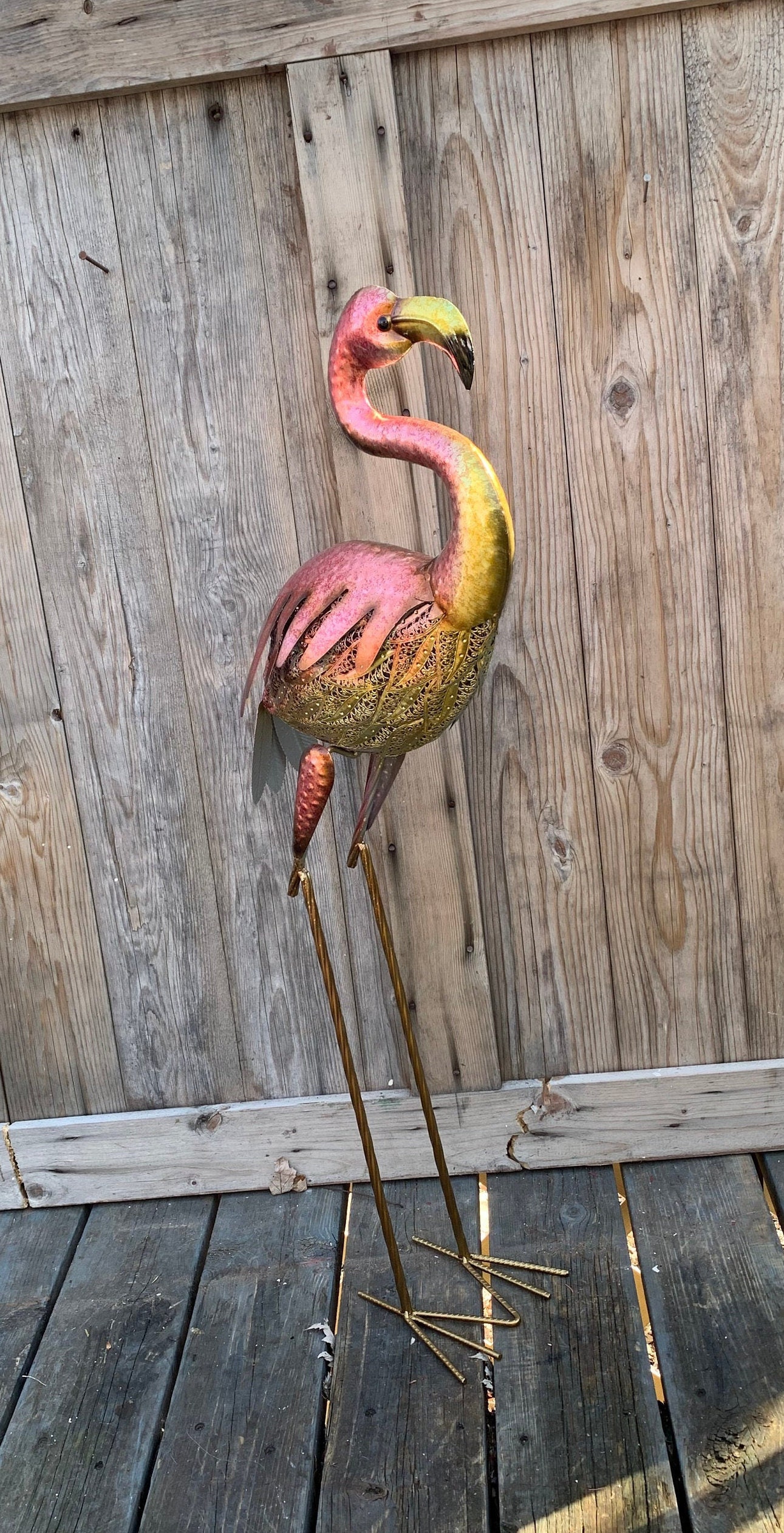 Metal Pink Flamingo Bird Statue Garden Stake Outdoor Garden | Etsy