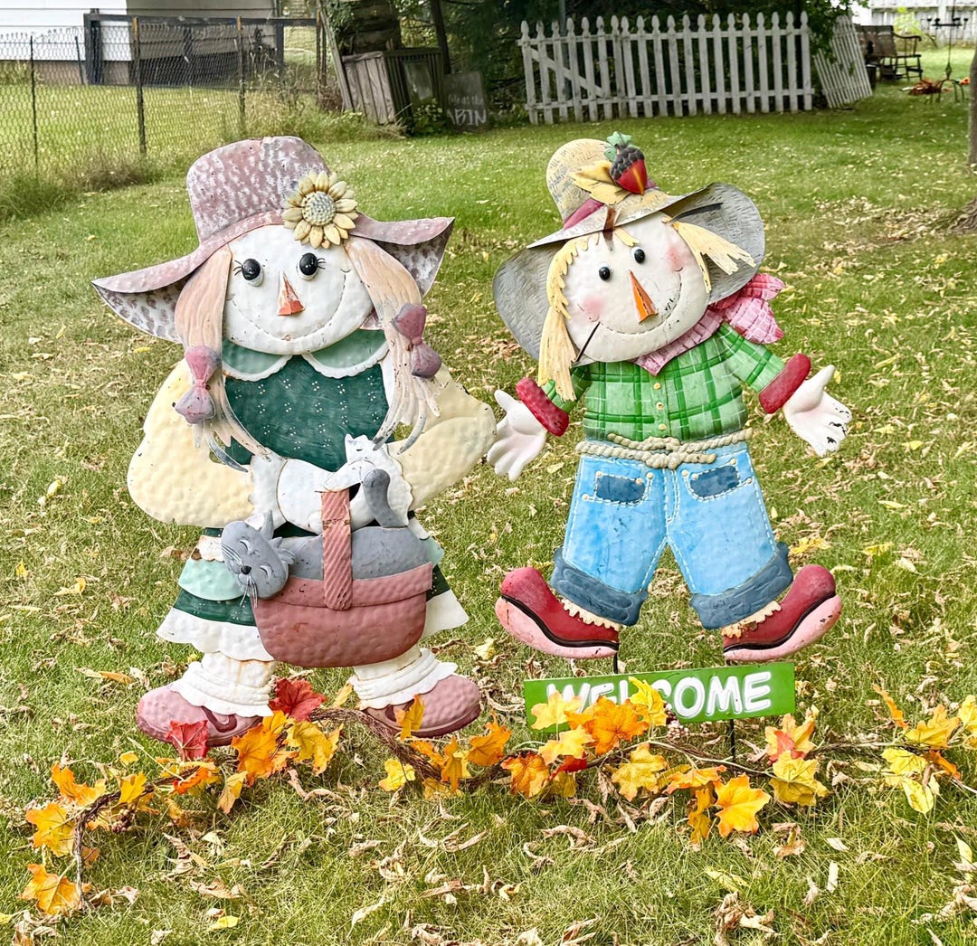 Vintage Metal Scarecrow Statues Outdoor Yard Art Country Farmhouse Fall ...