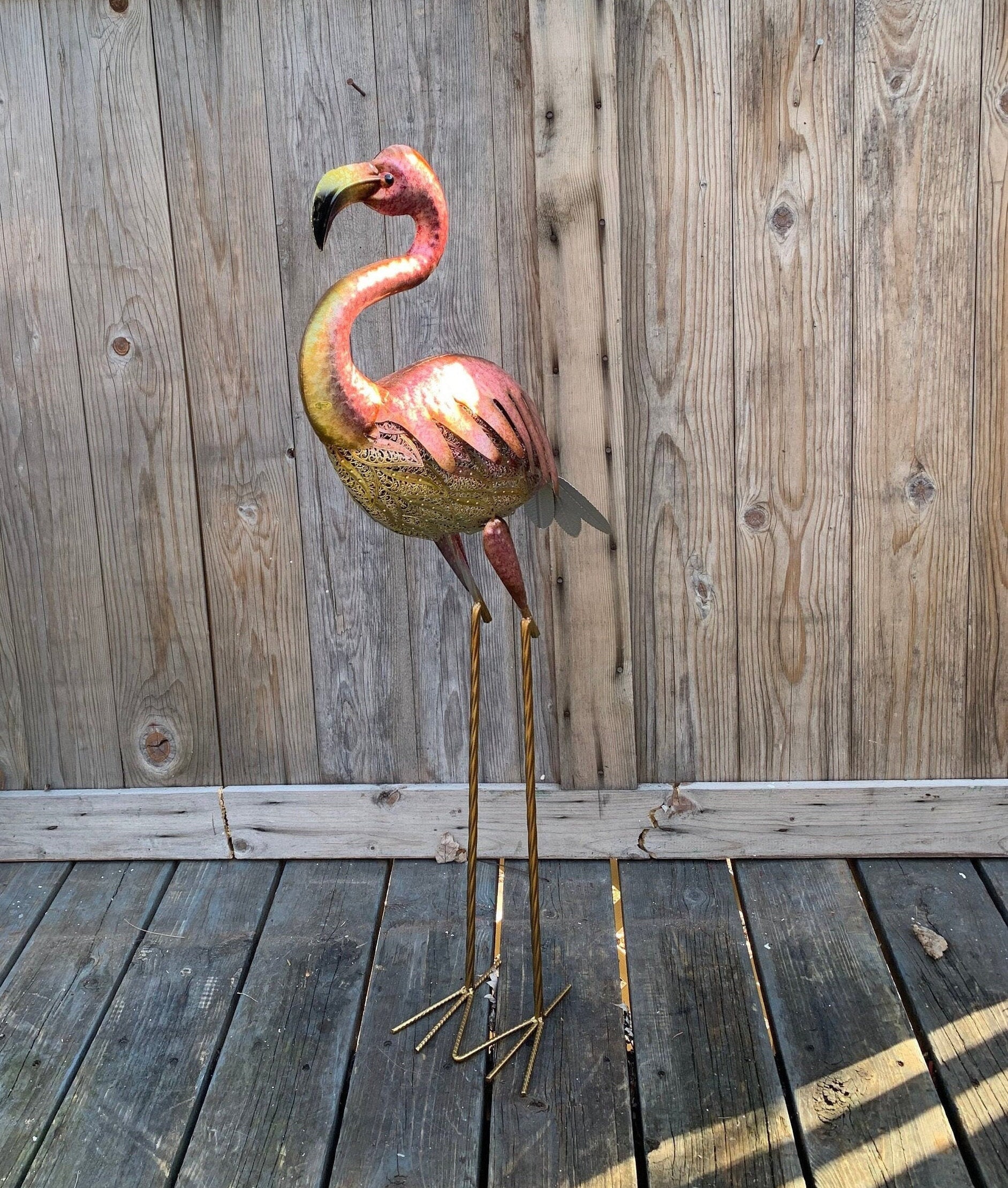 Metal Pink Flamingo Bird Statue Garden Stake Outdoor Garden | Etsy
