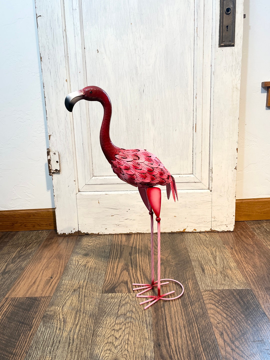 Metal Pink Flamingo Bird Statue Garden Stake Outdoor Garden Art Decor ...