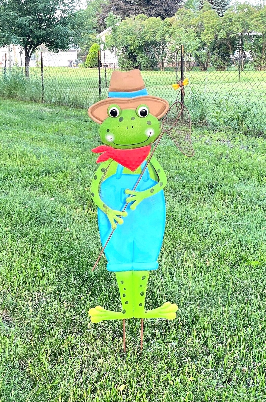 Metal Frog Garden Statue With Net, 36" Whimsical Yard Art - Etsy