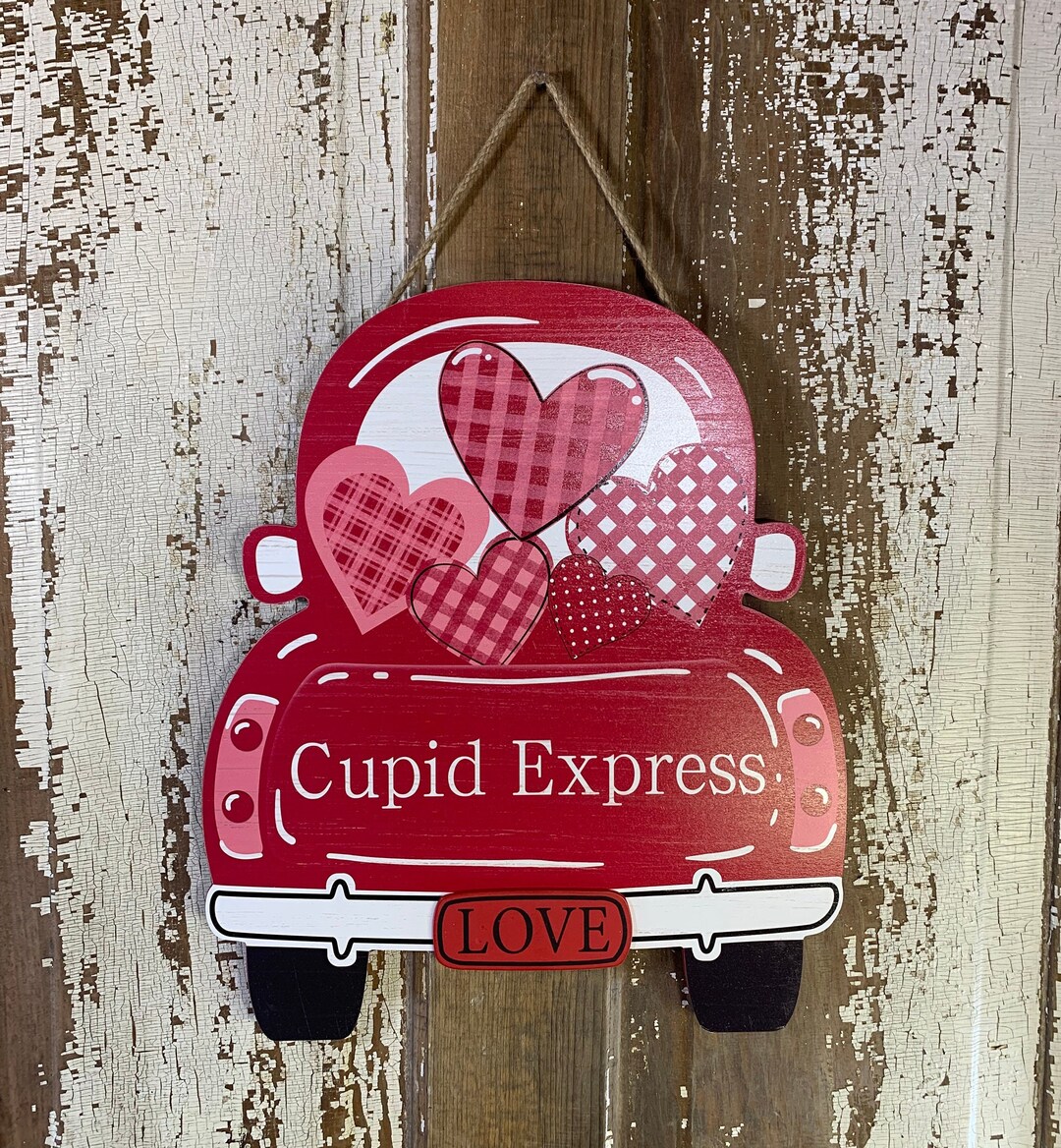 Valentine's Day Wall Art, Heart Door Hanger, Cupid Express Love License ...