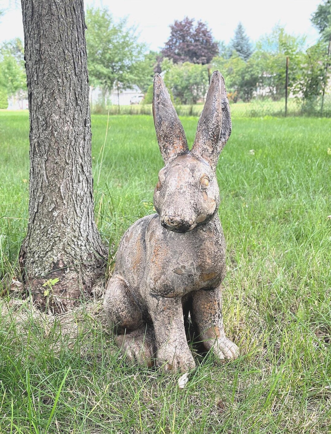 Rabbit Bunny Outdoor Statue Distressed Concrete Look Hare Aged Garden ...