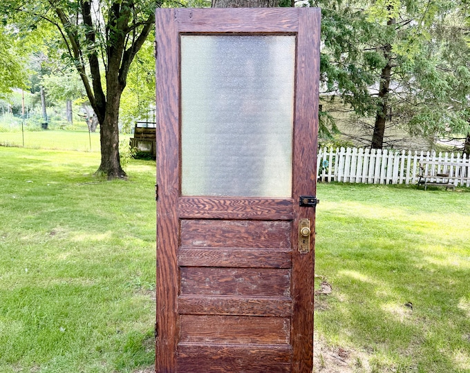 Antique Half Lite Glass Oak Panel Interior Door, Reclaimed ...