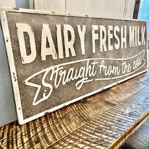 Large Metal Farmhouse Dairy Fresh Embossed Sign Modern Farmhouse Dairy ...
