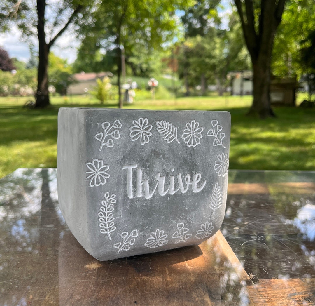 Engraved Concrete Style Planter, Desk Planter, Office Gift Idea EG68 - Etsy