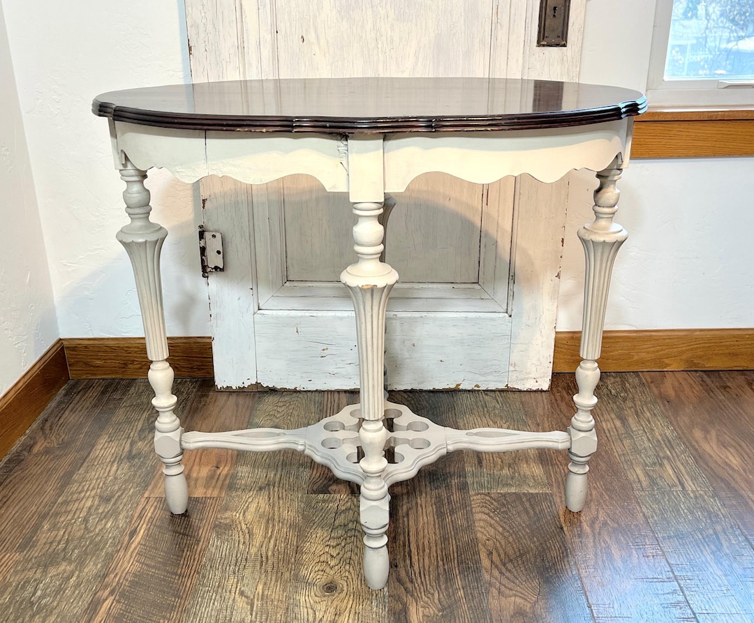 Antique Wood Oval Entryway Center Parlor Table Distressed Farmhouse ...