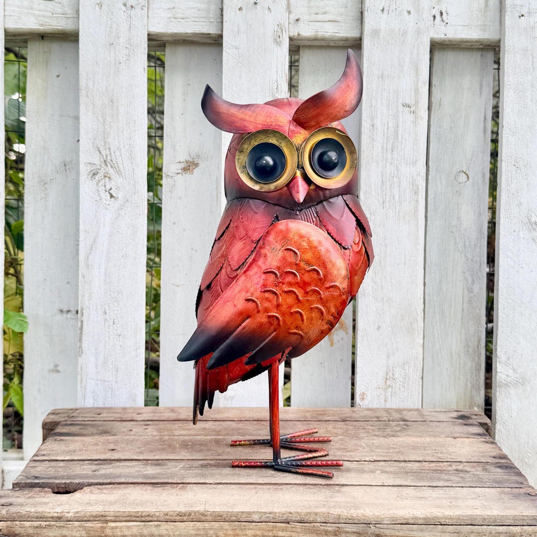 Metal Owl Statue Fall Outdoor Garden Decoration Yard Art 17" Tall FL84 ...
