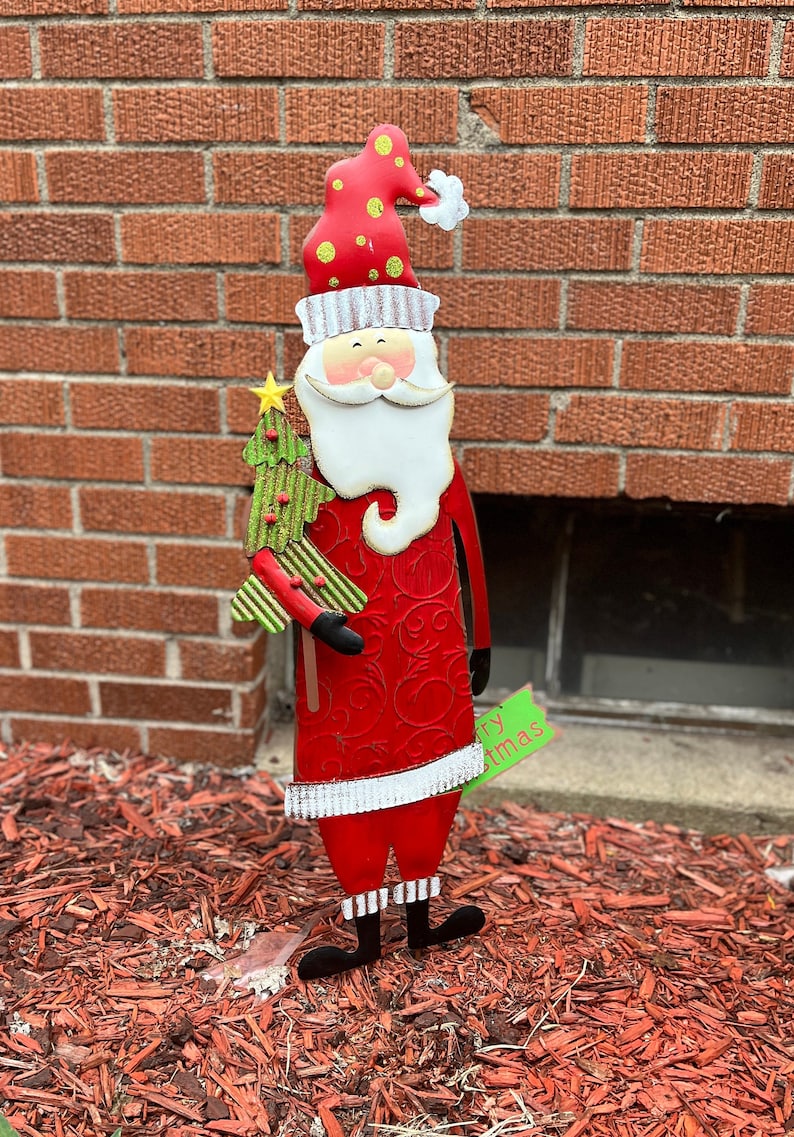 Outdoor Santa Christmas Decorations Metal Santa Yard Art - Etsy