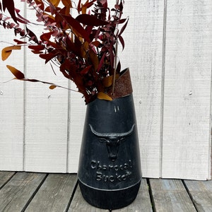 Vintage Charcoal Bucket Longhorn Bull Ranch Decor Hearth Faux Mantle ...