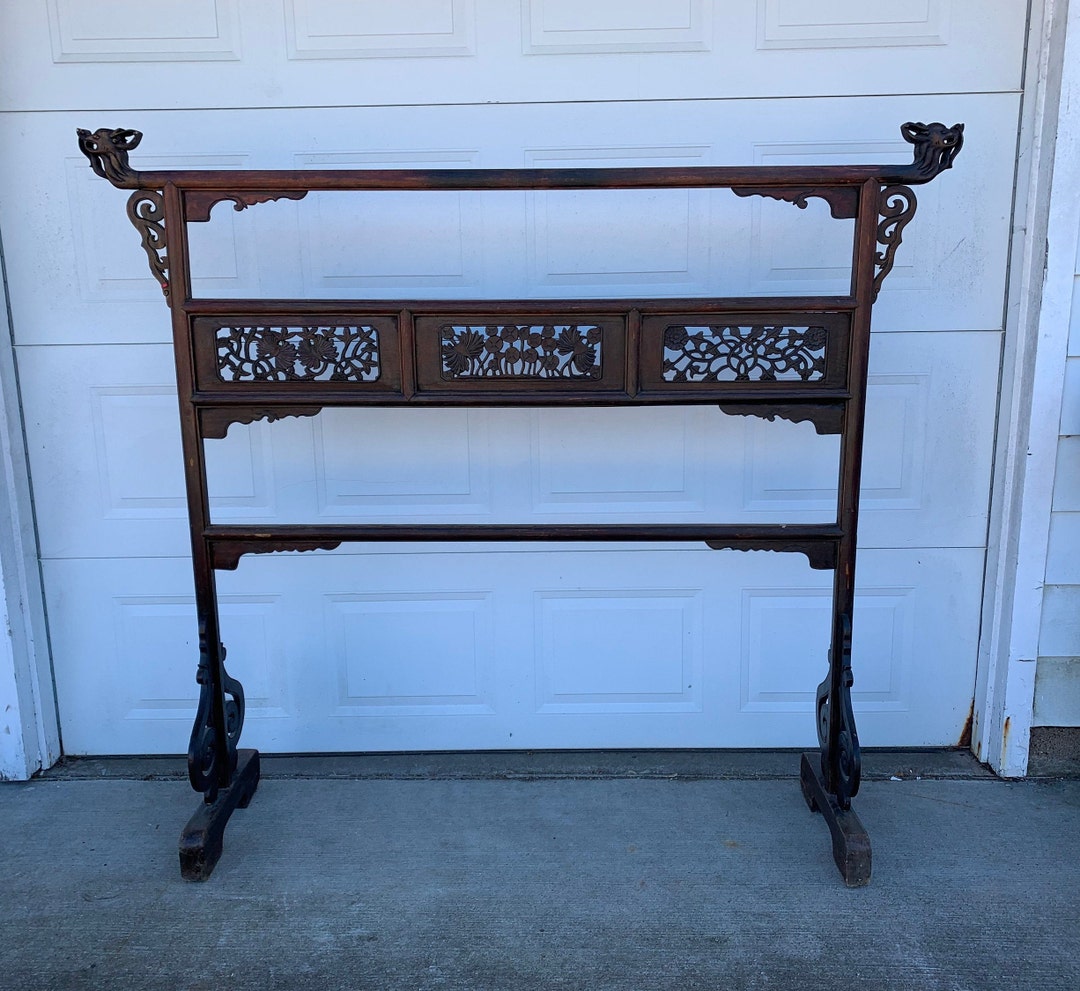 Antique Wood Chinese Hand Carved Garment Robe Rack With Dragon Detail ...