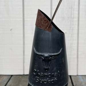 Vintage Charcoal Bucket Longhorn Bull Ranch Decor Hearth Faux Mantle ...