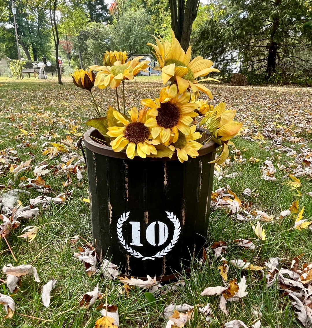 Rustic Wood Bucket Style Distressed Planter W/ Bail Handle EJ35 - Etsy