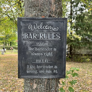 Antiqued Bar Sign, Bar Rules Metal Embossed Basement Garage Bar Man ...