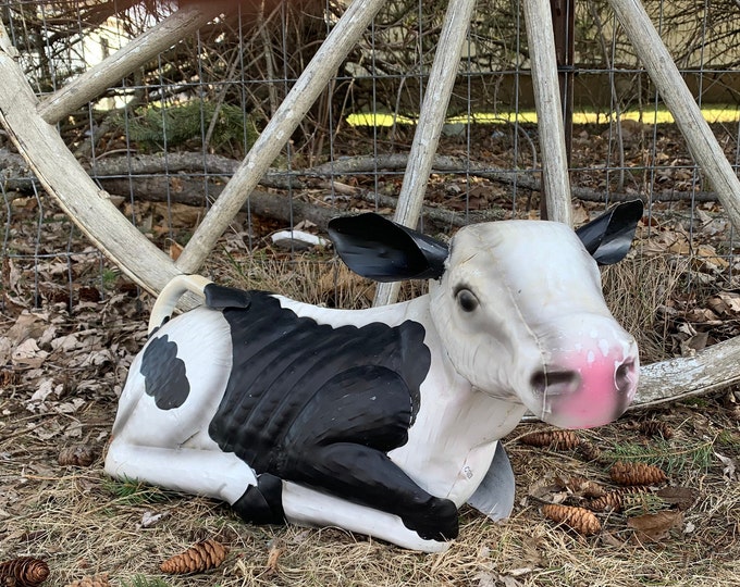 Metal Cow Calf Statue, Farmhouse Garden Yard Decor Art, Realistic Farm ...