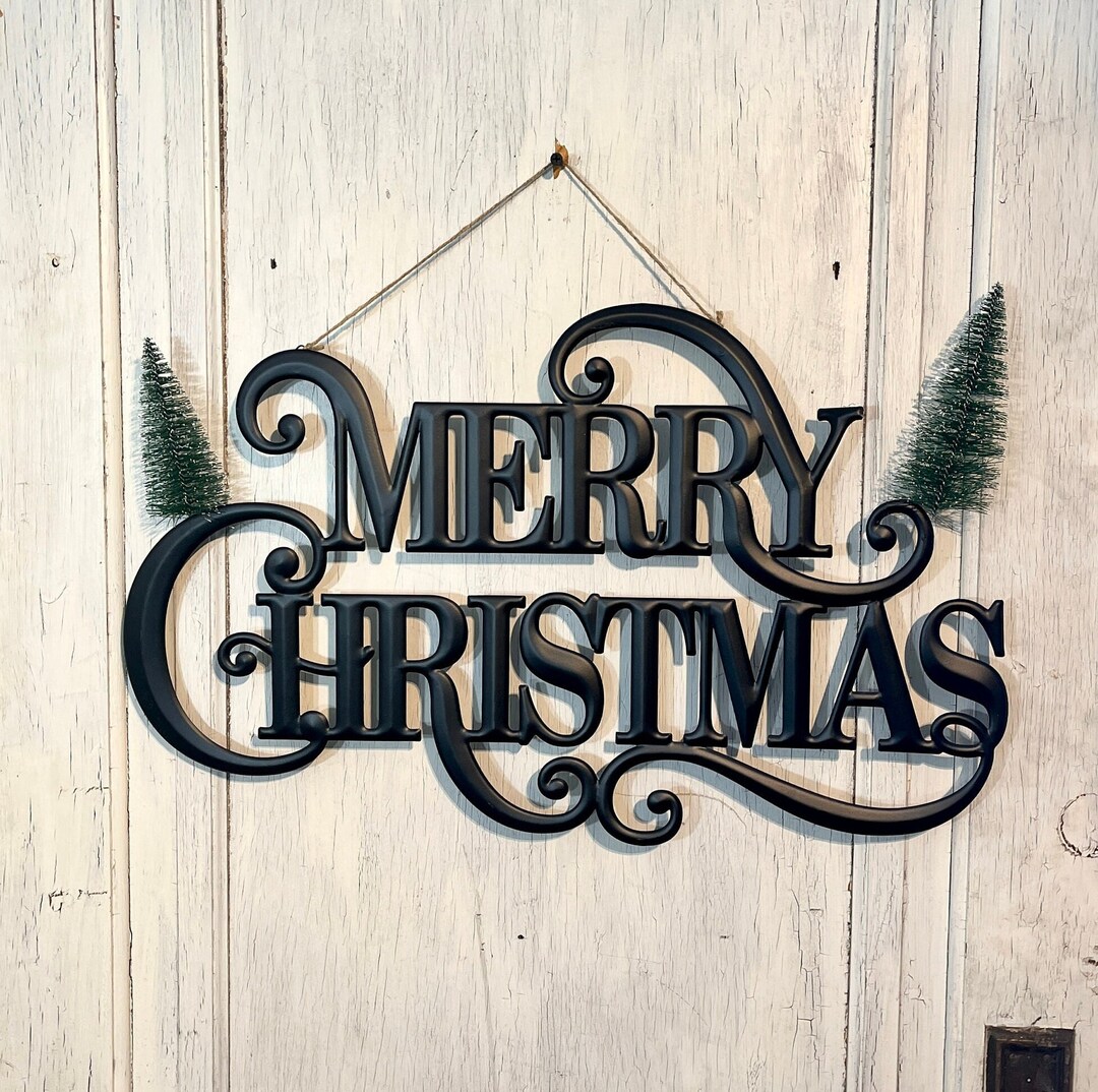 Merry Christmas Metal Sign Wall Hanging Holiday Porch Indoor Outdoor ...
