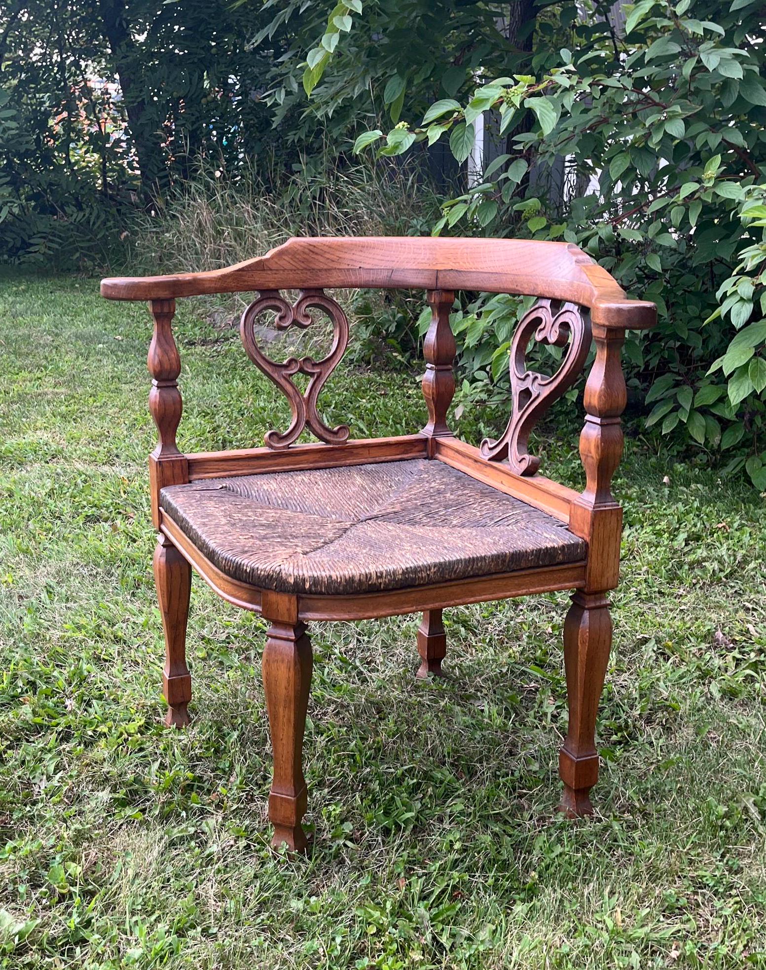 Antique Wood Serpentine Rush Seat Corner Accent Chair ES59 Etsy
