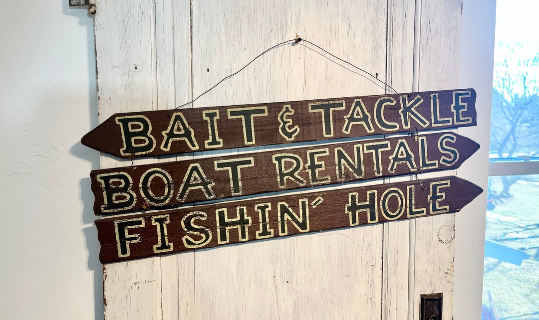 Vintage Rustic Bait & Tackle Boat Rentals Sign Woodland Lodge Cabin ...