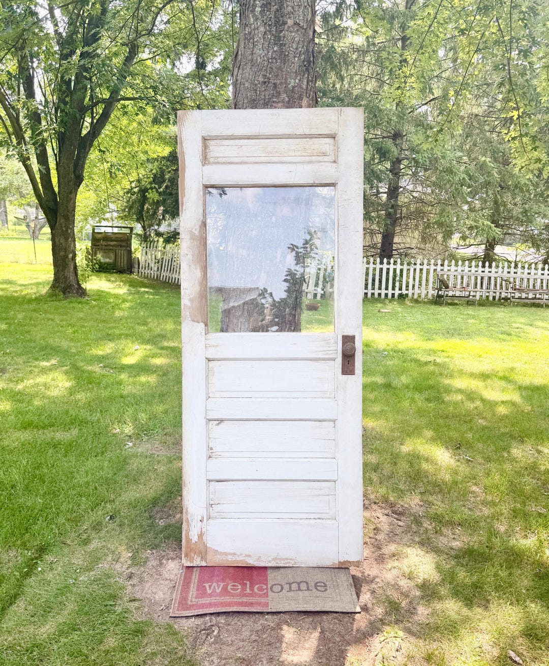 Antique Glass Single Pane Wood Panel Entry Door, Reclaimed ...