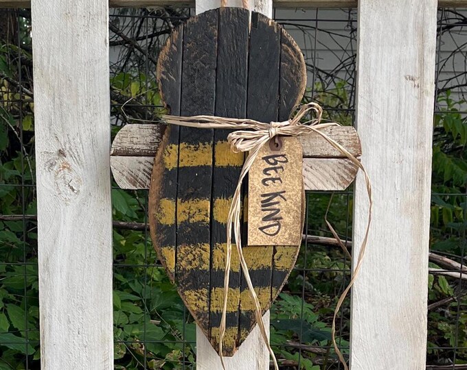 Primitive Wood Bee Sign Wall Hanging Garden Porch Fence Decor 18 1/2" T ...