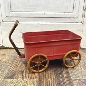 Rustic Red Metal Wagon for Decor Farmhouse Garden Porch Yard Art ...