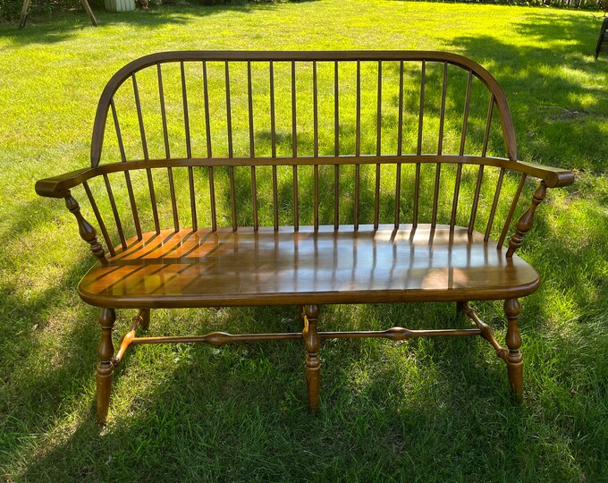 Ethan Allen Maple Bench, Entryway Maple Spindle Back Deacons Bench ...