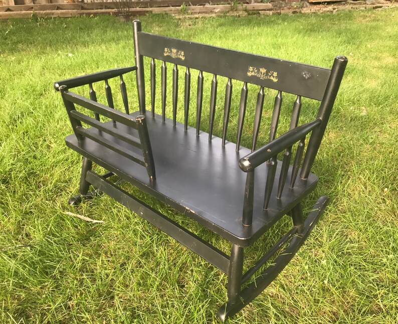Antique Wood Mammy Bench Baby Rocker Spindle Bench Black | Etsy