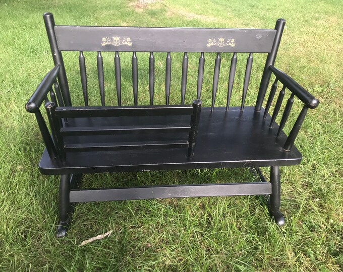 Antique Wood Mammy Bench, Baby Rocker, Spindle Bench, Black, Child's ...
