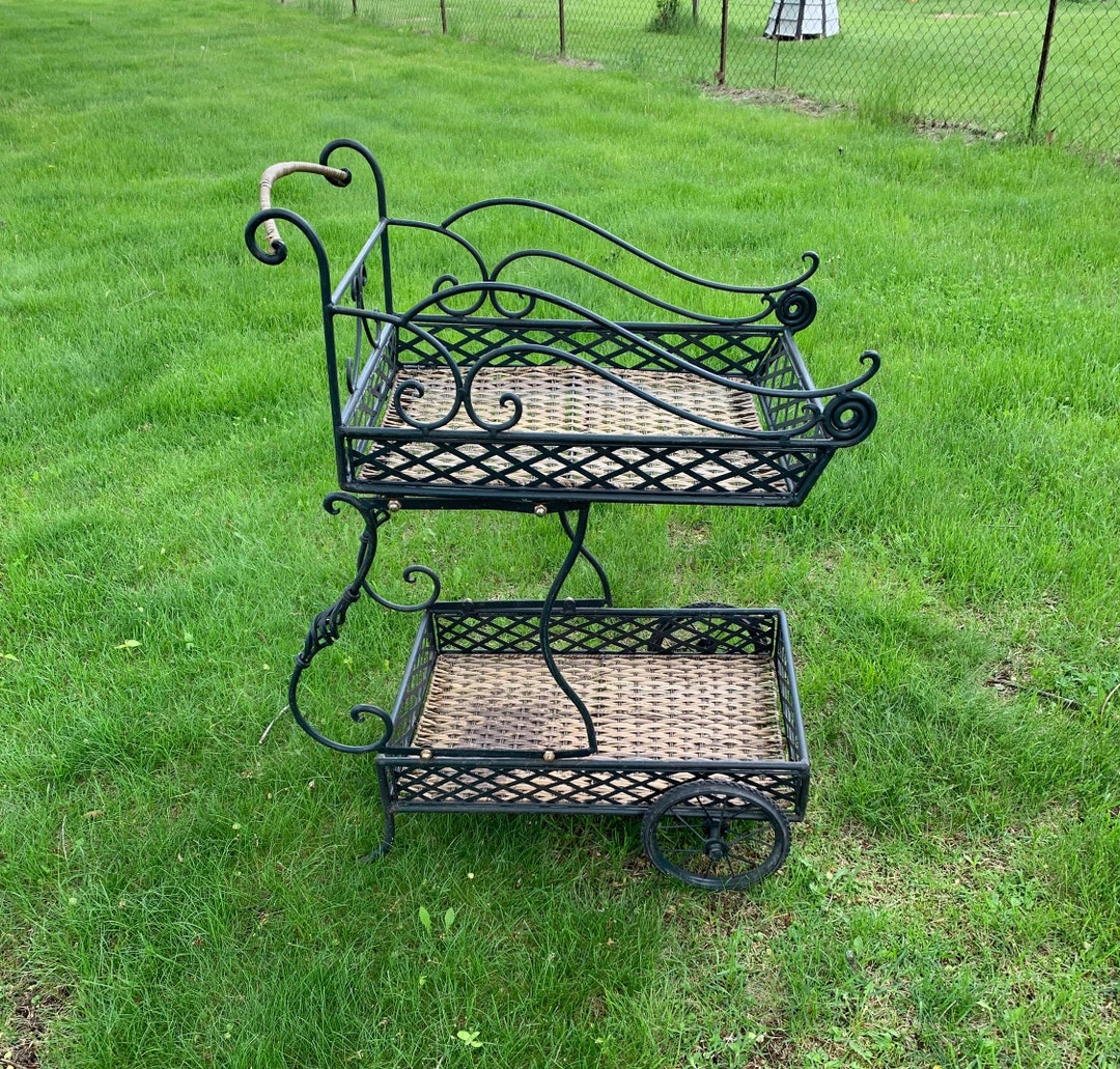 Vintage Wrought Iron Garden Flower Bar Cart Two Tier Plant Stand DL86 ...
