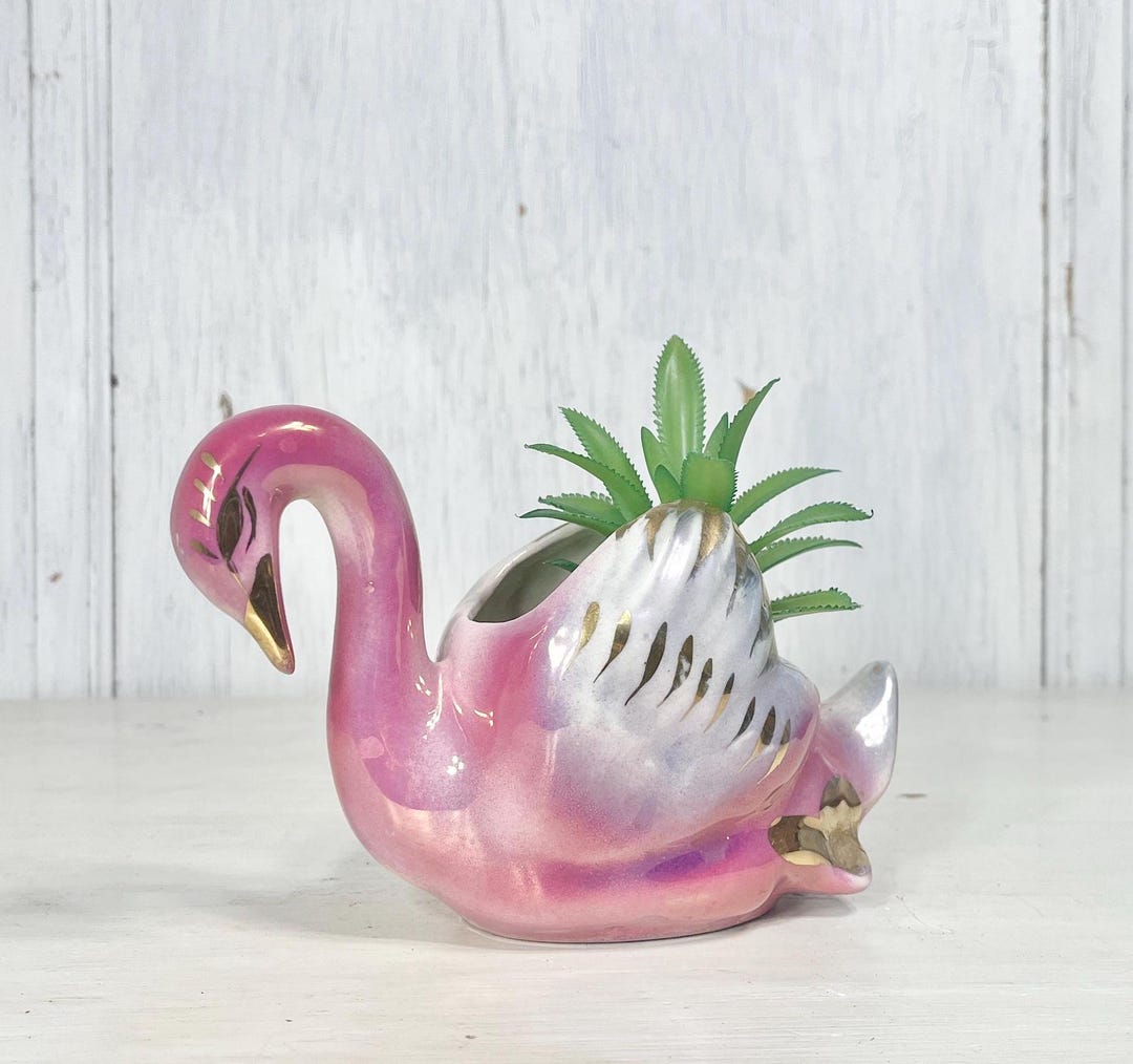 Antique Pink Swan Ceramic Planter Pot Figurine FC71 - Etsy