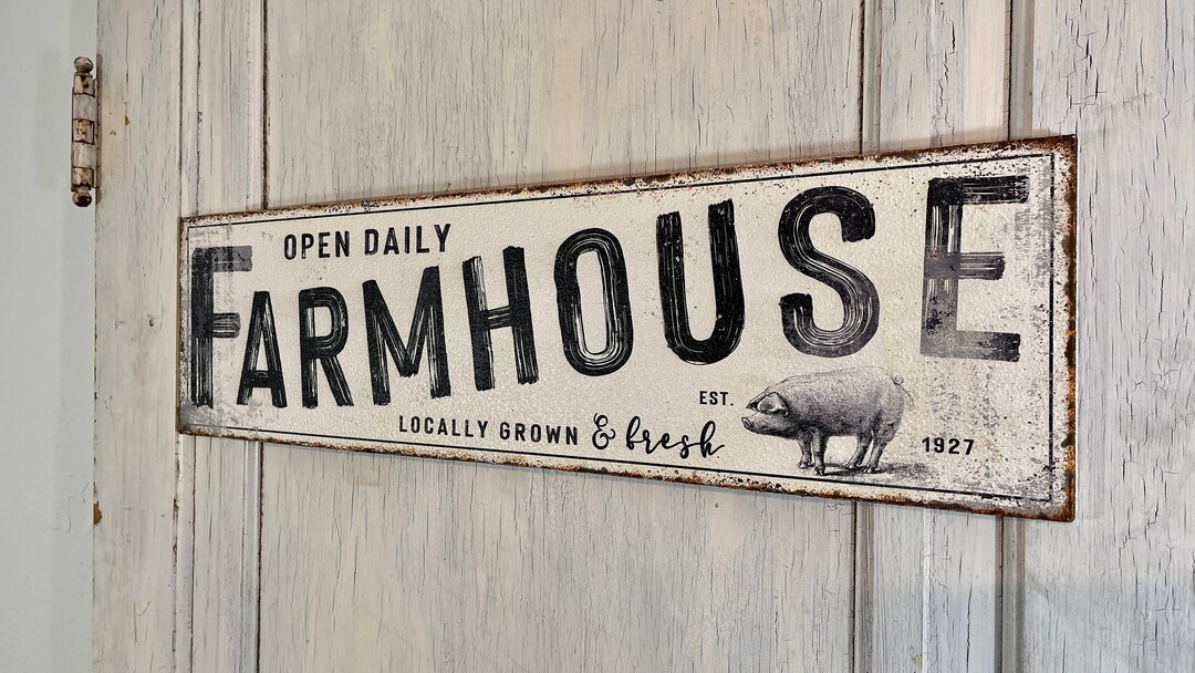 Farmhouse Pig Hog Farm Livestock Metal Sign Locally Grown Wall Hanging ...