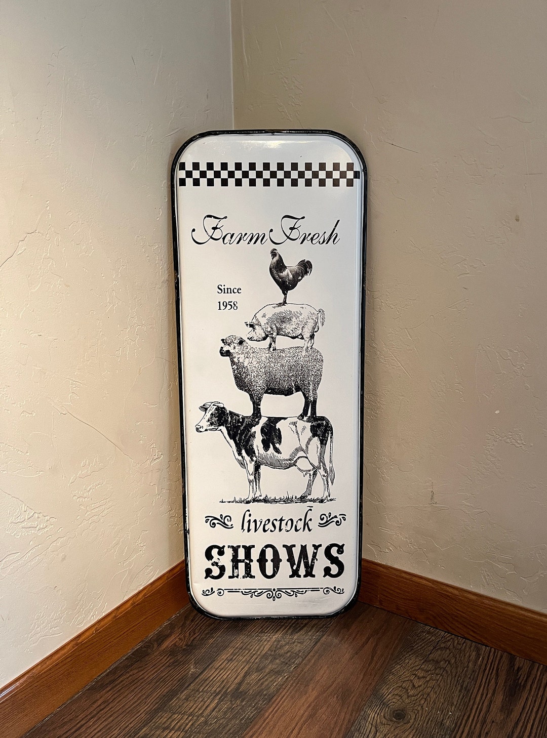 Livestock Farmhouse Farm Sign 41 Enamel Rooster Pig Sheep Cow Livestock ...